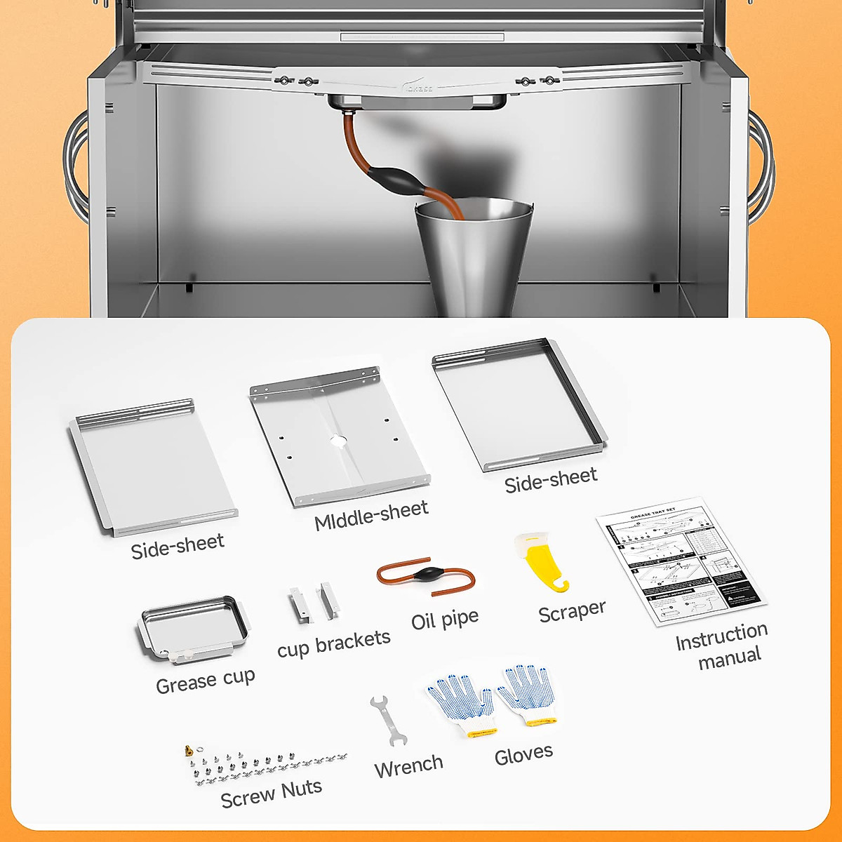 qenlicyo Grill Grease Tray Replacement Parts for Dyna Glo, Nexgrill, Expert, Kenmore, BHG and More, Unlimited Tray Capacity Universal Grill Drip Pan Replacement for Gas Grill 4/5 Burner (24"-30")