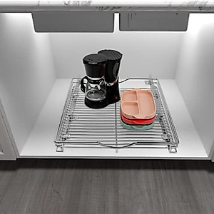 SITE Pull Out Cabinet Organizer 20" W x 21" D Heavy Duty Under Kitchen Cabinet Sliding Shelf, Requires At Least 22” Cabinet Opening, Chrome Finish