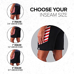 Anthem Athletics Hyperflex 9 in Men's Workout Shorts - Zipper Pocket Short for Running, Athletic & Gym Training - Black & American Flag G2 - Medium