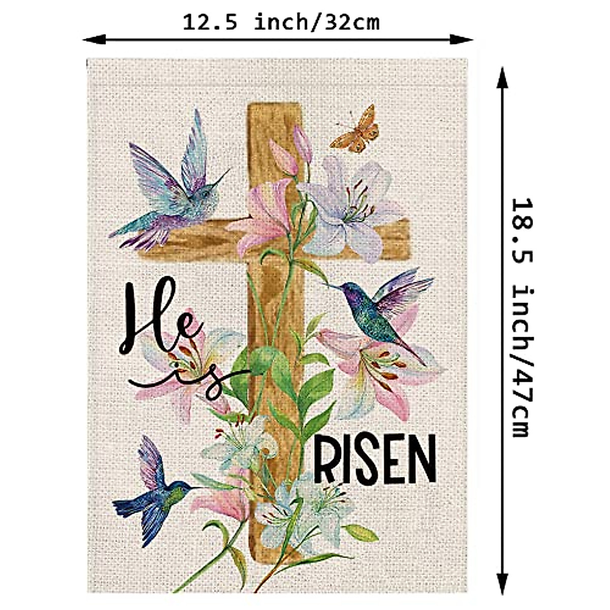 Easter Garden Flag Religious Cross Christian He is Risen Flower 12.5 x 18 Inch Burlap Double Sided Vertical Holiday Seasonal Spring Farmhouse Yard Outdoor Decorations