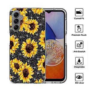 DDTKZC for Samsung Galaxy A14 5G Case,Samsung A14 5G Phone Case, Tempered Glass Protector Lustre Pattern-Sparkle 2 in 1 Clear Shockproof Case (Yellow Sunflower, for Samsung Galaxy A14 5G)