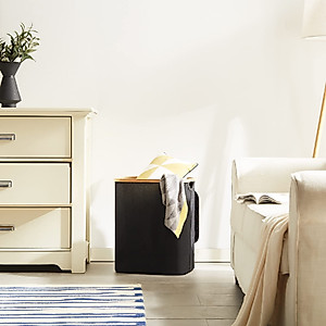 YOUDENOVA 66L Large Laundry Basket with Lid, Collapsible Dirty Clothes Hamper with Handle, Closet Storage Bin for Bedroom, Bathroom, Dorm (Black)