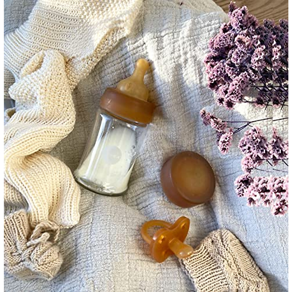 HEVEA Wide Neck Baby Glass Bottle 2-Pack Free from Plastic, BPA, and Phthalates (150 ml / 5 oz)