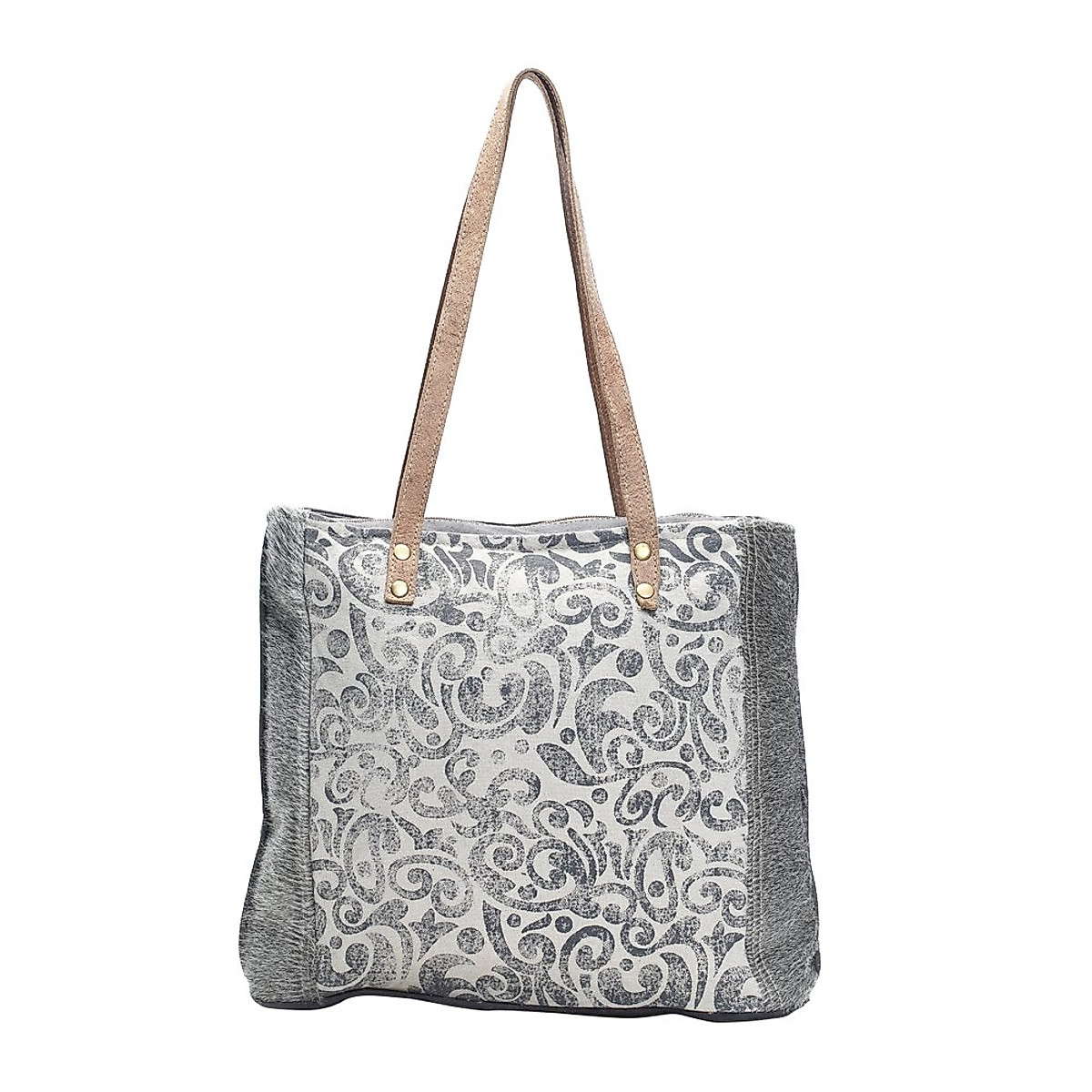 Myra Bag Leaf Print Cowhide & Upcycled Canvas Tote Bag S-1140