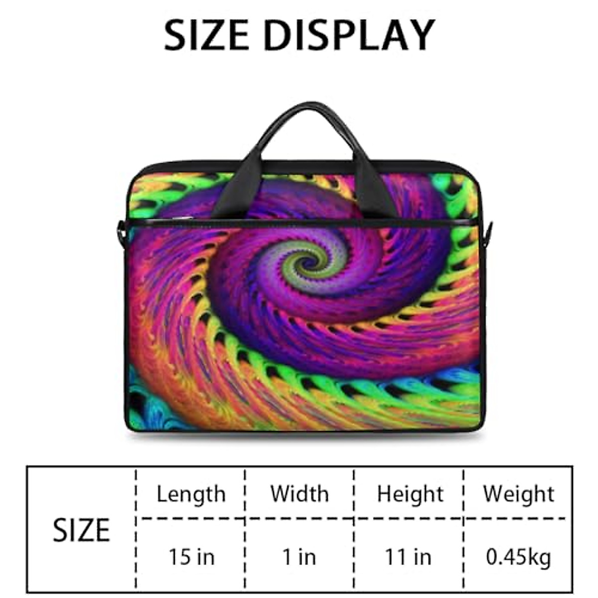 Tie Dye Spiral Laptop Computer Bag Waterproof Shoulder Messenger Bag 13-15 inch Durable Laptop Tote Bag with Shoulder Strap Handle Lightweight Crossbody Briefcase