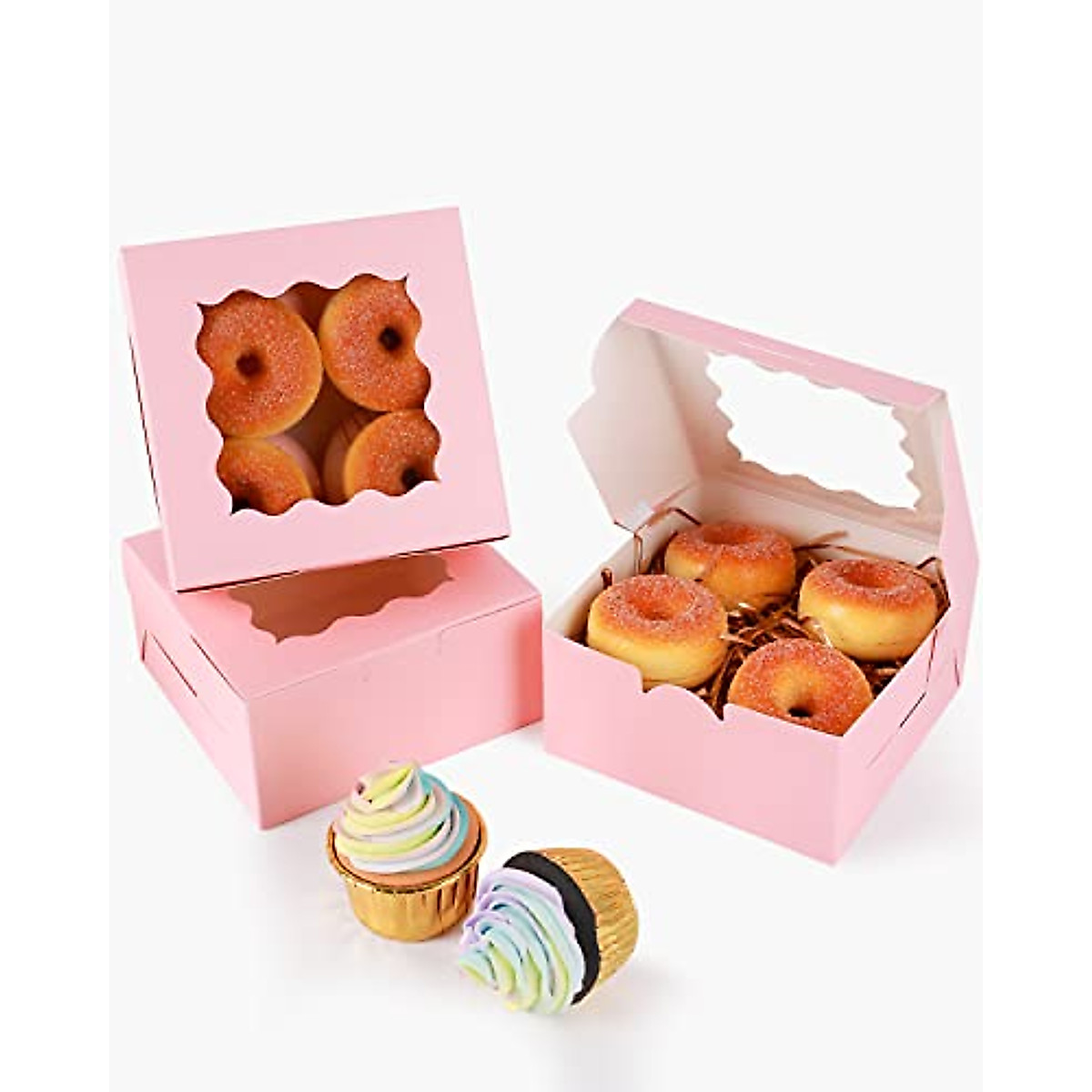 Pink Cookie Boxes with Window 36packs 6x6x3 Pink Bakery Box Pastry Box for Wedding Favor Birthday ＆ Party qiqee