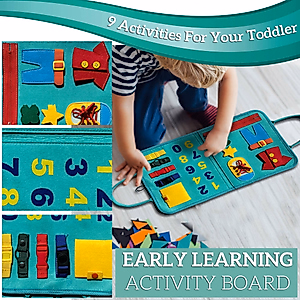 SousBear Toddler Busy Board 1+ Year Old, Sensory Board for Toddlers 2 3 4, Engaging Activity Board Gifts for Girls & Boys, Fun & Educational Montessori Busy Board, Travel, Car, Airplane,