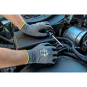 GlovBE 12 Pairs Mechanic Work Gloves, Oil & Gas Resistant Nitrile Coating, Grey (Large)