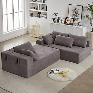 Yoglad Modern L-Shape Sectional Upholstery Sofa with Freedom Combination Living Room Sofa, Comfy Deep Seat Floor Furniture with 6 Pillows for Living Room, Office (Face The Right Chenille Grey Sofa)