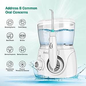 Initio Water Dental Flosser 2 Modes, 10 Adjustable Modes,Oral Irrigator with 600ML Detachable Water Tank, 6 Multifunctional Jet Tips,Water Dental Pick for Braces Care,Teeth Cleaner,White