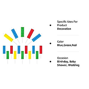 16 Pieces Building Block Candles Brick Birthday Cake Topper Candles for Building Block Birthday Decoration Party Supplies