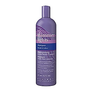 Clairol Professional Shimmer Lights Purple Shampoo, 16 fl. Oz | Neutralizes Brass & Yellow Tones | For Blonde, Silver, Gray & Highlighted Hair
