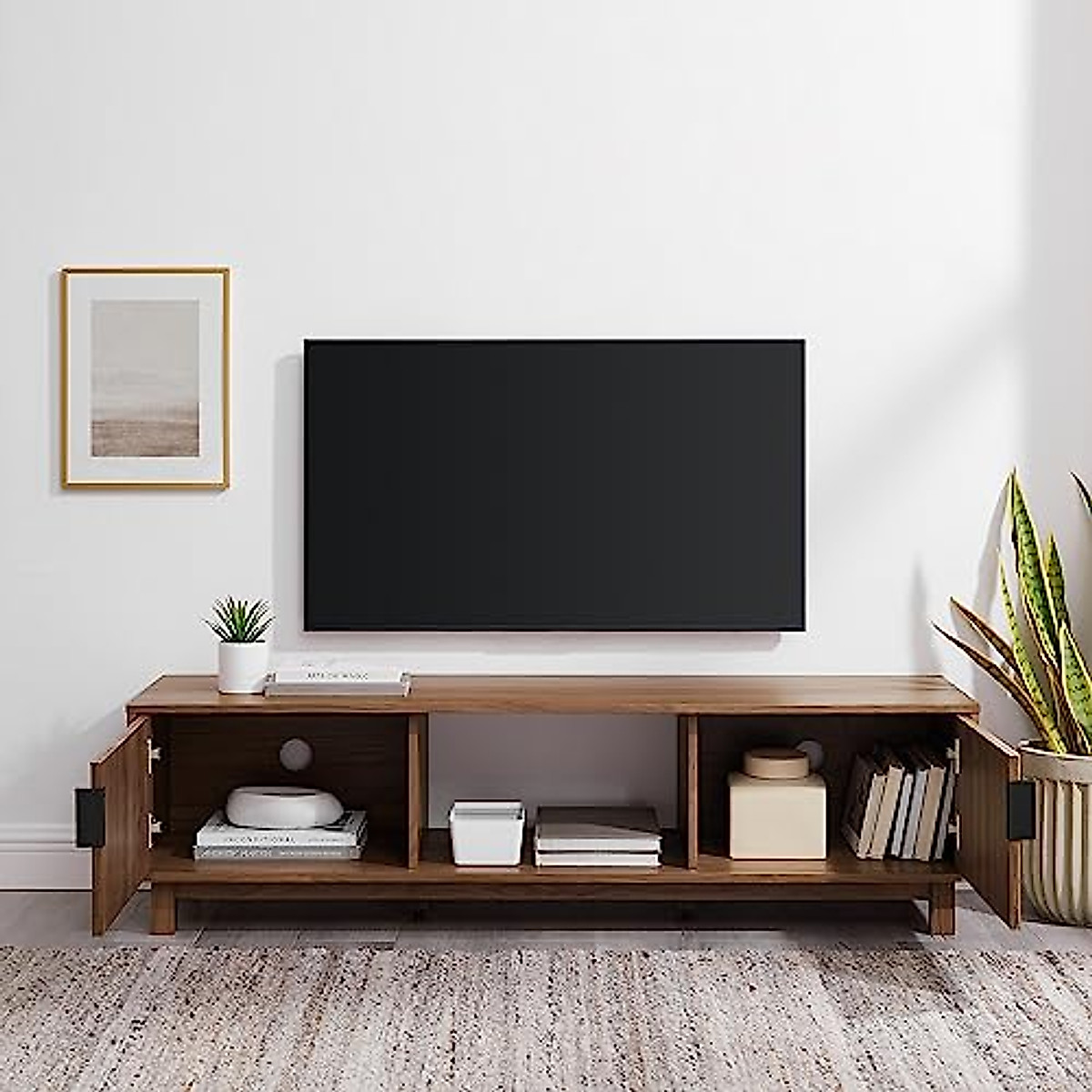Walker Edison Walton Modern Fluted-Door Low Stand for TVs up to 65 Inches, 58 Inch, Mocha