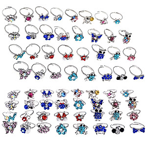 Shuning Children Kids 20pcs Cute Crystal Adjustable Rings Jewelry with Gift Bag