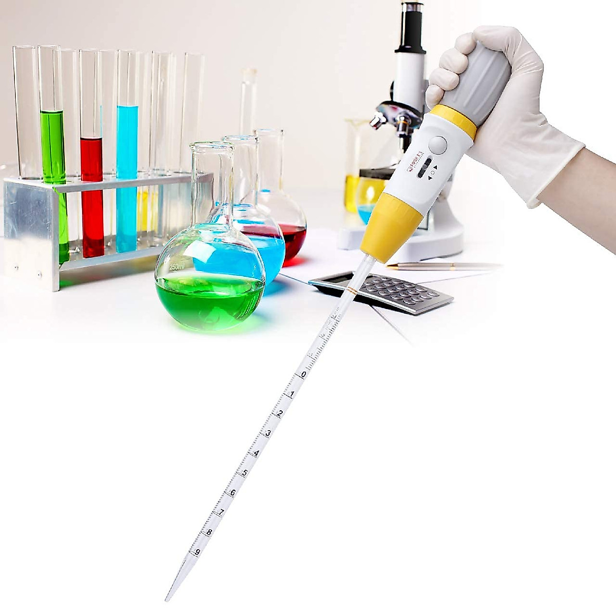 Lab Serological Pipette Controller, Four E's Scientific Manual Pipette Filler, 0.1-100mL, Yellow