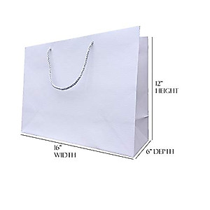 MODEENI Extra Large White Gift Bags with Handles 16x6x12 White Paper Bags 16x12 Euro Tote Big Shopping Boutique Bags 10 Pack XL Luxury Wedding Bag with Silver Handles