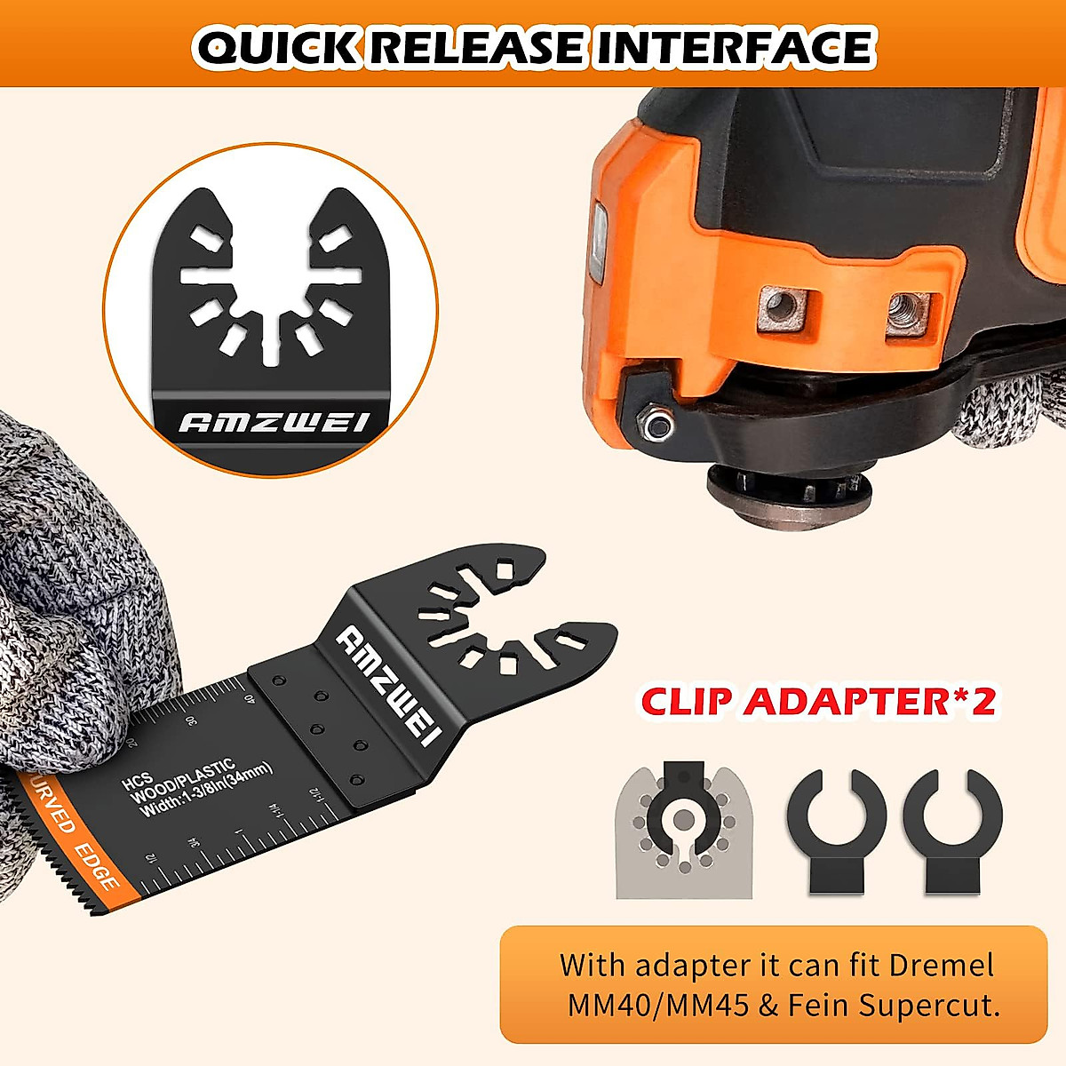 AMZWEI 154 Metal Wood Oscillating Tool Blade, Titanium Oscillating Saw Blades with Sandpaper, Quick Release Multi Tool Blades Kits for Dewalt Ryobi Milwaukee Rockwell Fein Makita