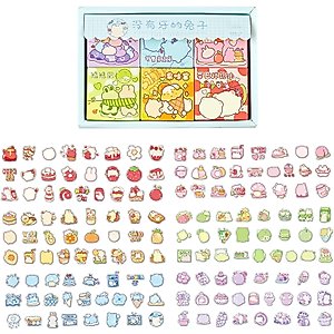 300PCS Cute Cartoon Rabbit Stickers Set - Kawaii Animal Sticker Pack 6 Themes Decals for Kids,Craft,School,Diary Album Notebooks Cards Envelopes Laptop Calendars Planners
