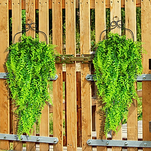 4 Pack Artificial Hanging Plants Fake Hanging Ferns Boston, Plastic Ivy Vines UV Resistant Faux Greenery Wall Plants for Outdoor Indoor Porch Yard Patio Office Garden Home Decor