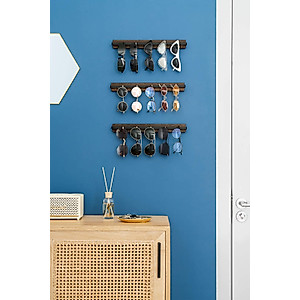 Mkono Wood Sunglasses Storage Organizer Wall Mounted Rustic Eyeglasses Display Holder Eyewear Glasses Hanging Rack for Entryway Living Room Bedroom, 3 Pack, Brown