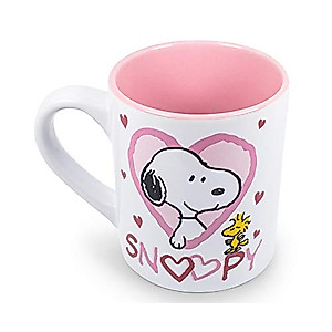 Silver Buffalo Peanuts Snoopy Woodstock Hearts Ceramic Mug, 14-Ounce