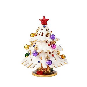 FASSLINO Christmas Tree Jewelry Trinket Box with Hinged and Colorful Bells Hand-Painted Ornaments Gift for Home Decor(White)