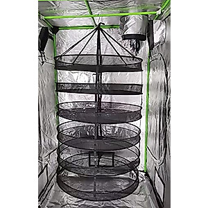 HORTIPOTS Herb Drying Rack 360 Degree Access 3 Feet Clip Adjustable Center Support Straps NO Sagging Fine Mesh Netting (Heavy Duty Clips 3FT)