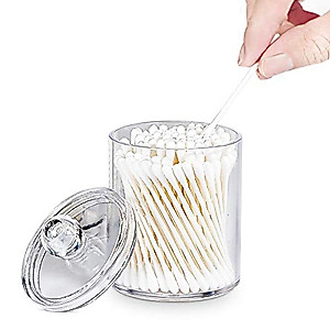 Qtip Dispenser Q-tip Holder Apothecary Jars Bathroom,Premium Quality Clear Plastic Acrylic Container for Q-Tips,Cotton Swab,Cotton Ball,Cotton Rounds,Floss Picks |Small,10 oz,Set of 2