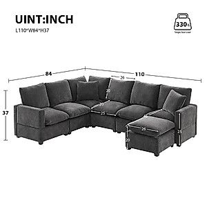 WILLIAMSPACE 110"*84" Sectional Sofa Couch for Living Room, Modern Upholstered 7 Seat U-Shape Sofa Couch with 2 Pillows, Freely Combinable Modular Sofa Funiture for Apartment, Chenille Fabric (Black)
