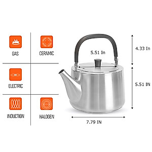 Dr.HOWS Deluxe Stainless Steel Tea Kettle Stovetop 3.5L, Tea Pot Food Grade Stainless Steel & Folding Silicon Handle, Easy to Clean Suitable for All Heat Sources