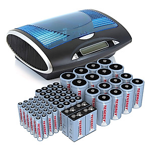 Tenergy 68 Pack Rechargeable Batteries with Charger, 24xAA 24xAAA 8xC 8xD Rechargeable Batteries with Charger, Ideal for Everyday Household Electronics…