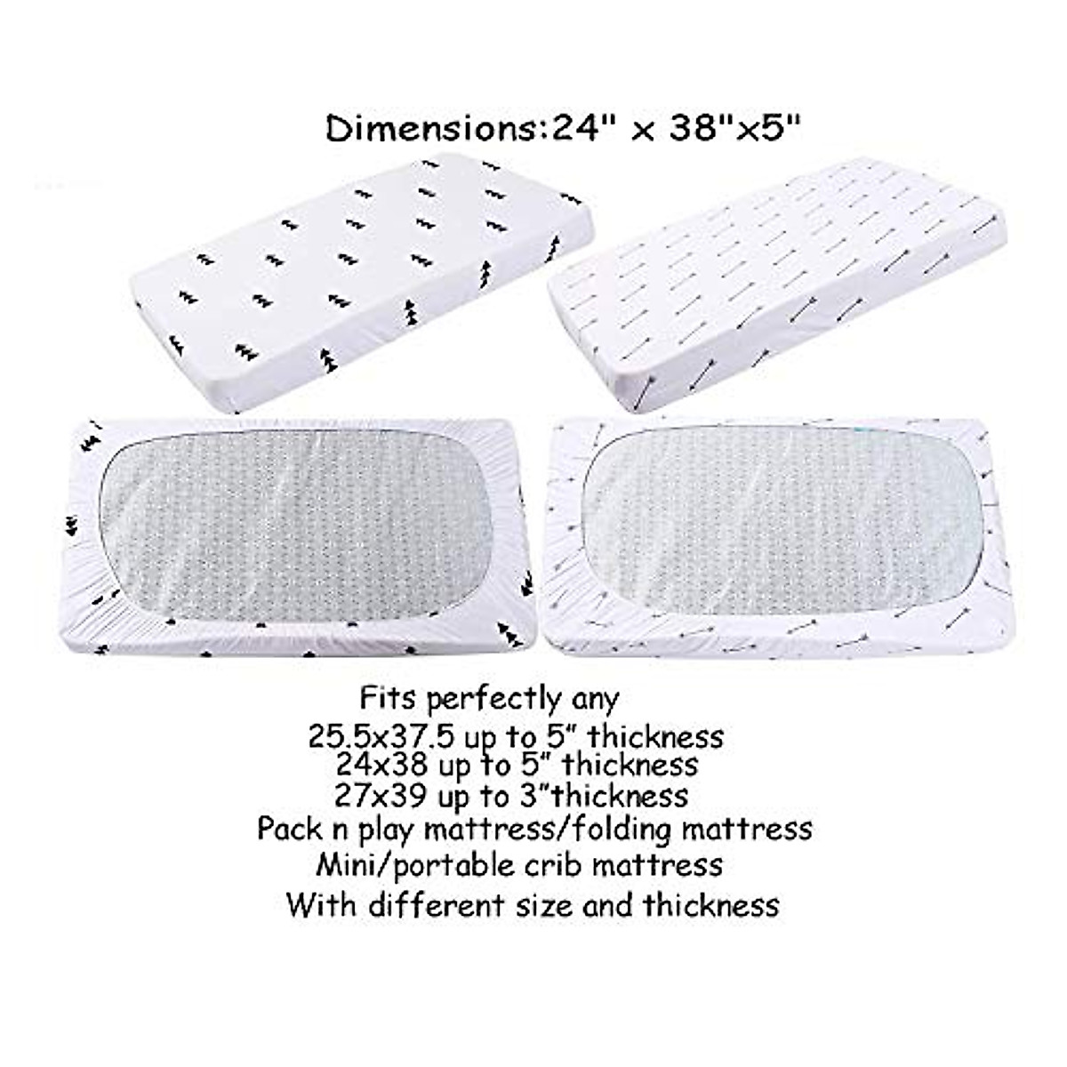 Pack n Play Playard Sheet Set 2 Pack 100% Jersey Knit Cotton Ultra Soft Stretchy Fitted Portable Mini Crib Sheet for Baby Girl Boy Grey Arrows Black Triangles by Knlpruhk