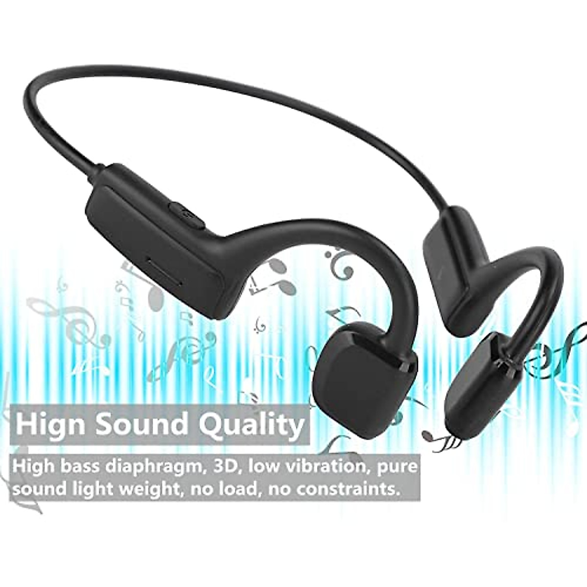 Cuifati Wireless Bone Conduction Headphones, Open-Ear Bluetooth Bone Conduction Sports Earbuds, High Bass Diaphragm, 3D, Skin Friendly, for Outdoor Sports, Running