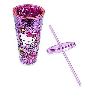 Silver Buffalo Sanrio Hello Kitty Rainbow Confetti Carnival Cup with Lid and Straw | 32 Ounces