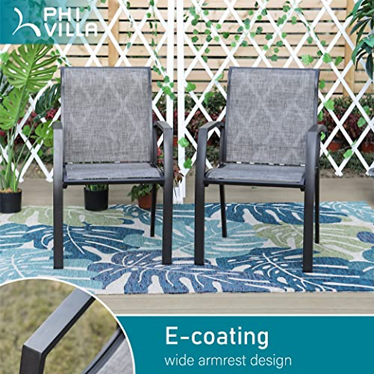 PHI VILLA Outdoor Patio Dining Chair with Wider Armrest and Curved Seat Back, All-Aluminum Frame and Sling Fabric of Waterproof, Breathable and Quick-Drying for Garden, Lawn, Patio, Set of 4