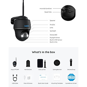 REOLINK 5MP Security Camera System Wireless Outdoor, Pan Tilt Battery Solar Cam with 2.4/5GHz Dual-Band WiFi, Smart Detection, PIR Sensor, 2-Way Talk, Argus PT with Solar Panel+128GB SD Card
