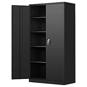 Greenvelly Steel SnapIt Storage Cabinet 72" Locking Metal Cabinet with 4 Adjustable Shelves, 2 Doors and Lock for Office, Garage, Home (Black)
