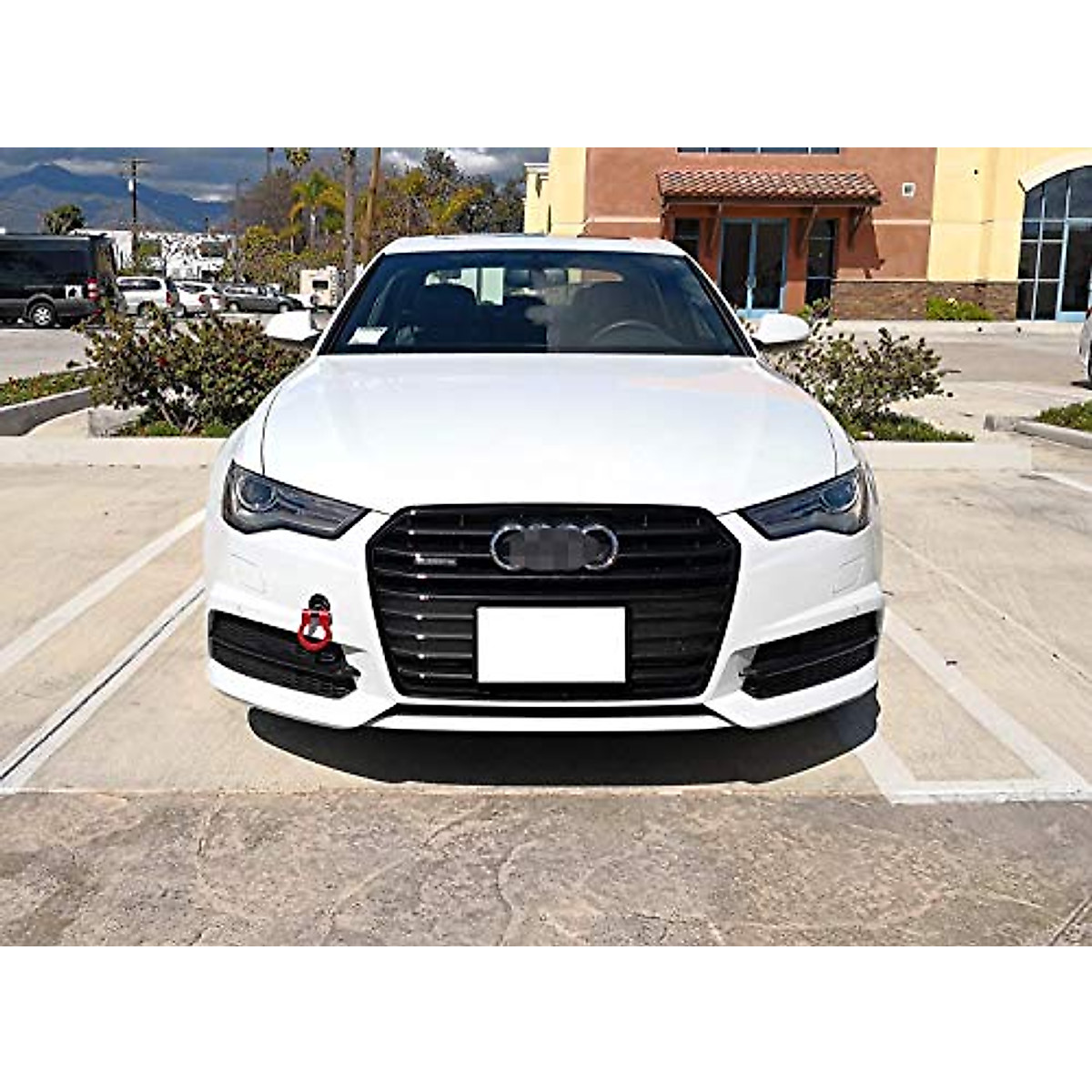 iJDMTOY Red Track Racing Style Tow Hook Ring Compatible with 2008-up Audi A4 A5 A6 A7 S4 S5 S6 S7, Made of Light Weight CNC Aluminum