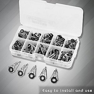 VGEBY1 Fishing Rod Guide Tips Set, 80Pcs 10Sizes Resistant Fishing Spinning Rod Guides with Storage Case Fishing Replacement Accessory