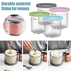 Ice Cream Pint Containers, for Ninja Creamy Pints and Lids - 4 Pack, Ice Cream Pint Cooler Reusable,Leaf-Proof Compatible NC301 NC300 NC299AMZ Series Ice Cream Maker