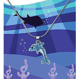 Puzzled Silver Dolphin Necklace - Charming Blue Pendant Necklace With Sparkling Rhinestone Crystals, Cute Dolphin Jewelry for Women, Elegant Ocean Charm Necklace Gift for Any Occasions - 18 Inches