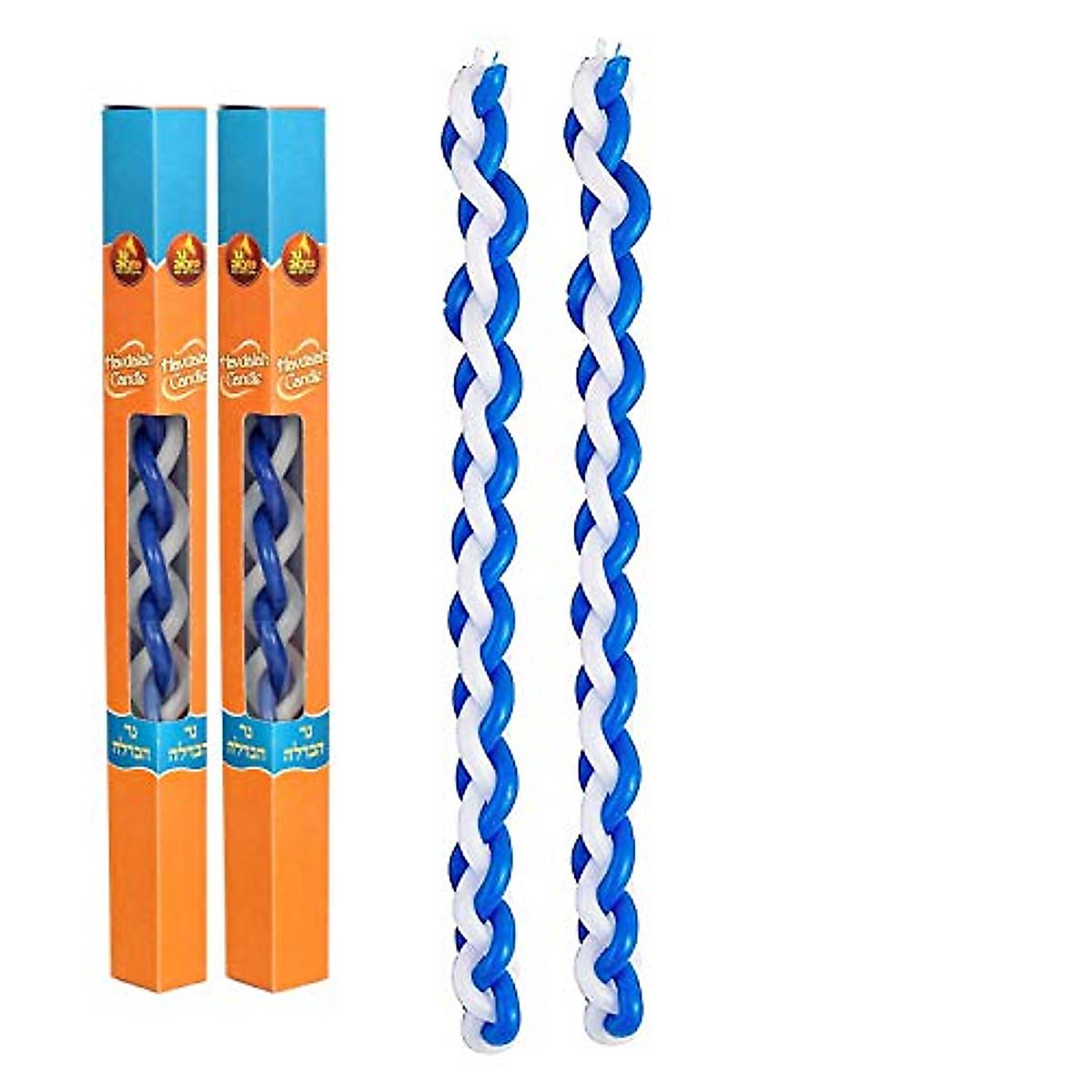 Ner Mitzvah Braided Havdalah Candle - 2-Pack - Round Blue and White Paraffin Wax - Handcrafted Havdallah Candle - Shabbat Judaica Gift