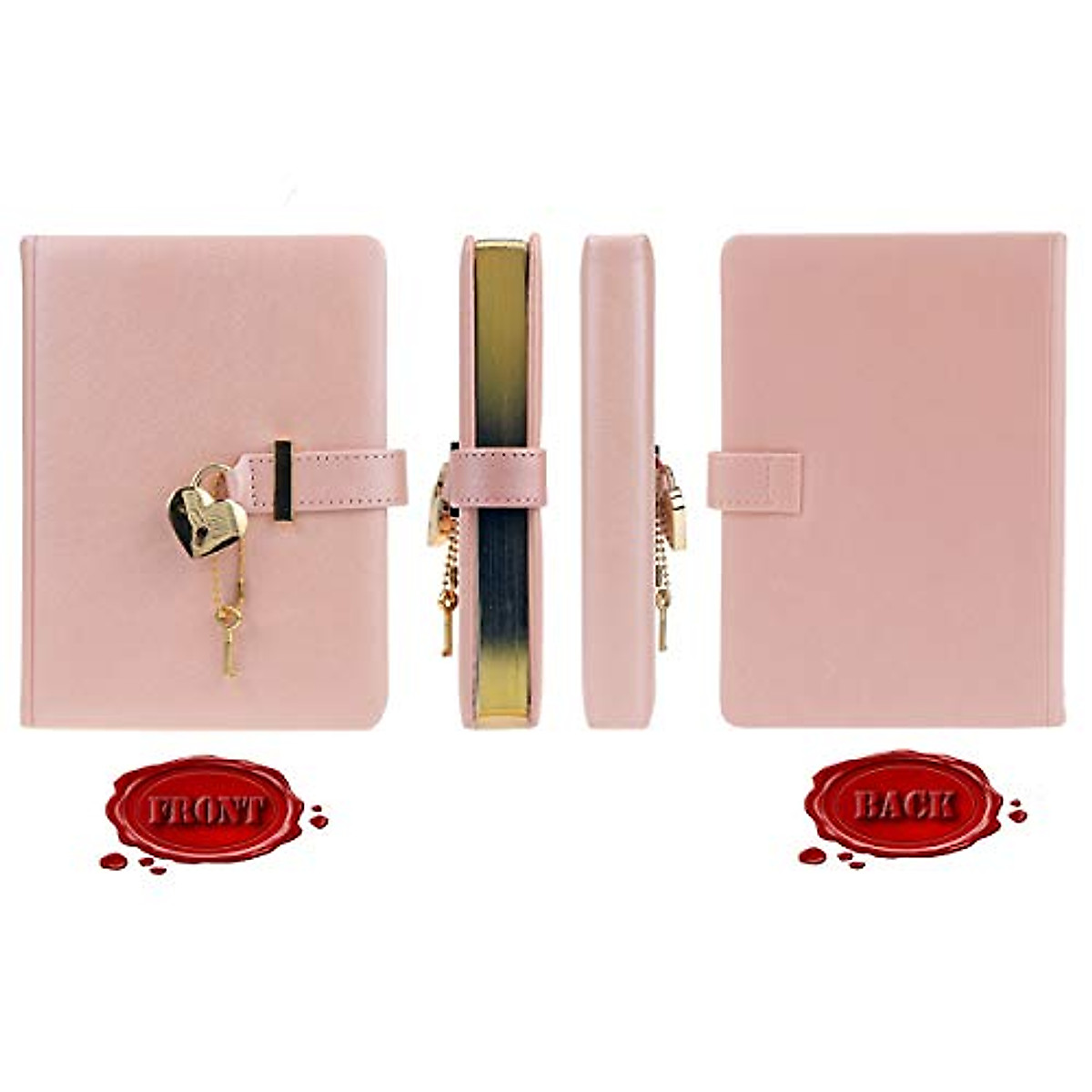 Mazeran Heart Shaped Lock Journal, PU Leather Hard Cover Gold Gild Edge Notebook Travel Diary, B6 Lined Locking with Key Personal Planner Secret Organizers Gift for Girls Women Daughter