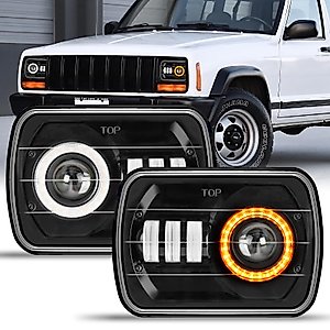 AMEXMART 5x7 7x6 Inch Led Headlights Compatible with Cherokee XJ Wrangler YJ Rectangle Replacement H6054 Headlamp