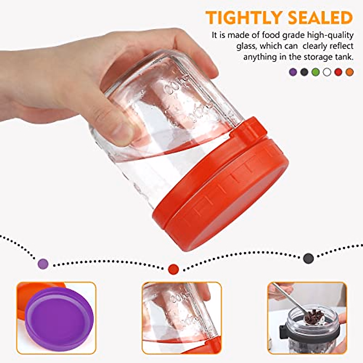 Overnight Oats Containers with Lids and Spoon, 6 Pack Mason Jars, 12 Oz Glass Container to Go for Chia Pudding Yogurt Salad Cereal Meal Prep