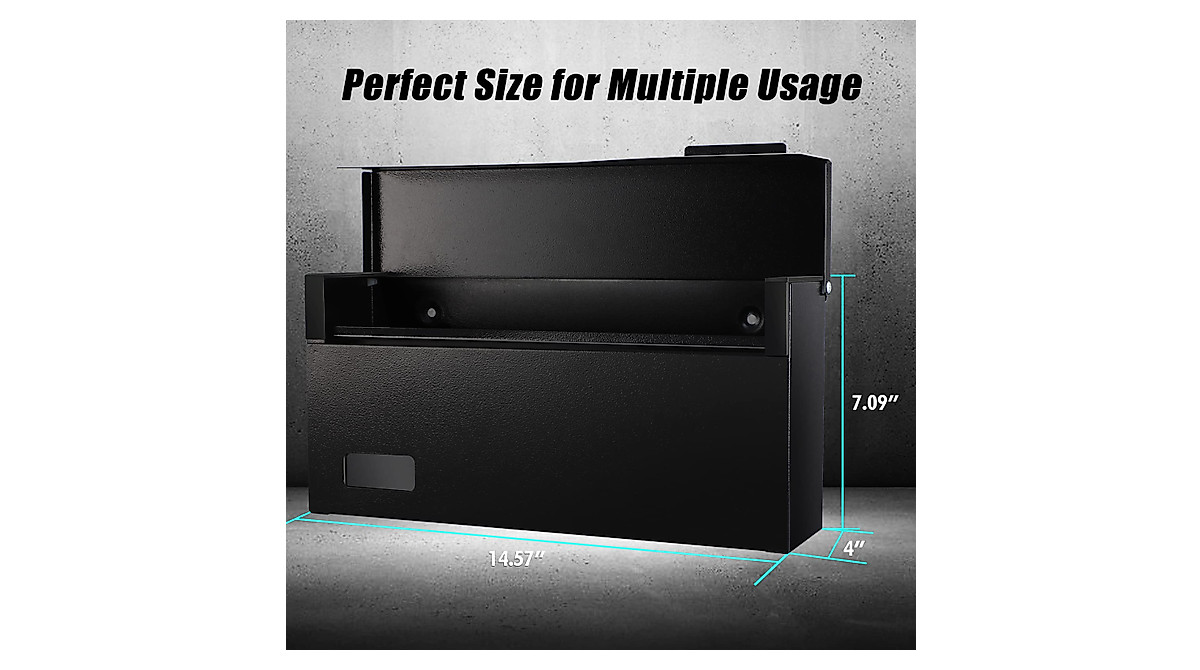 Xydled Wall Mount Mailbox - Durable Black Steel Post Box