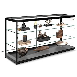 Displays2go 72 Inch Glass Display Case, Four LED Side Lights, Lockable, Ships Assembled - Black (IAPCT72LED)