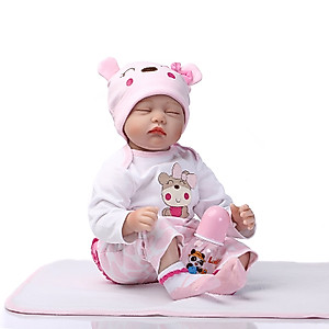 OCSDOLL Reborn Baby Dolls 22" Cute Realistic Soft Silicone Sleeping Baby Dolls Real Newborn Baby Doll Girl with Closed Eyes