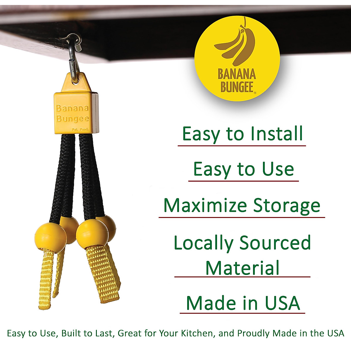 Banana Bungee The Original Banana Hanger Under Cabinet Banana Hook Under Cabinet & Banana Holder Stand Alternative - Made in The USA - Banana Storage for Multiple or Single Banana Holder Hook