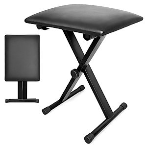 LETSROCK Piano Bench, Keyboard Bench X-Style Padded Adjustable Portable Stool Collapsible Chair Foldable Seat Waterproof & Non-Slip, Black
